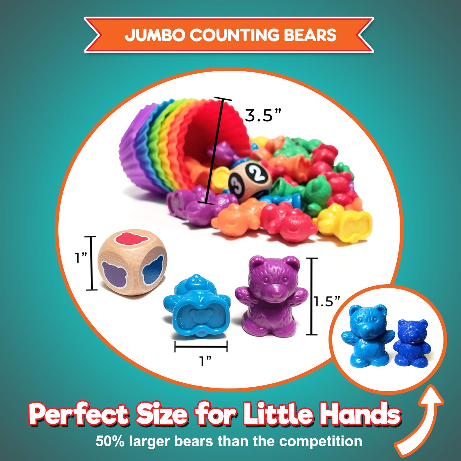 KIDS KORNER Jumbo Counting Bears Matching Game - Montessori Fine Motor Learning Toys with Stacking Cups, 60 Preschool Math Manipulatives, 2 Toddler Games Dice, Toy Storage & Activities eBook