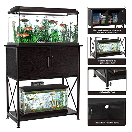 Herture 20-29 Gallon Aquarium Stand Metal Frame Fish Tank Stand with Cabinet Storage, for 20 Gallon Long Aquarium,30.7" L*16.5" W Tabletop,330LBS Capacity Black PG01YGB
