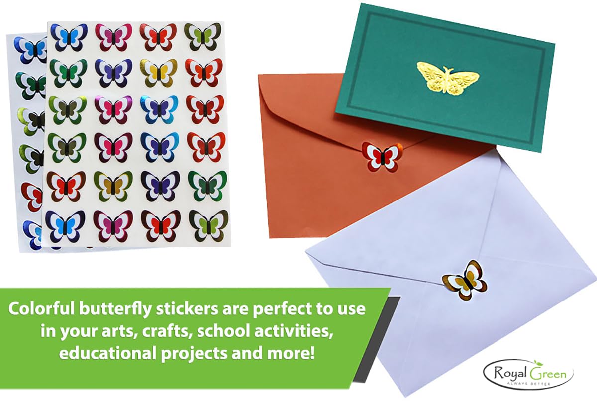 Royal Green Metallic Butterflies Stickers for Kids, Scrapbooking Sticker for Arts and Crafts - Permanent Adhesive - 120 Pack