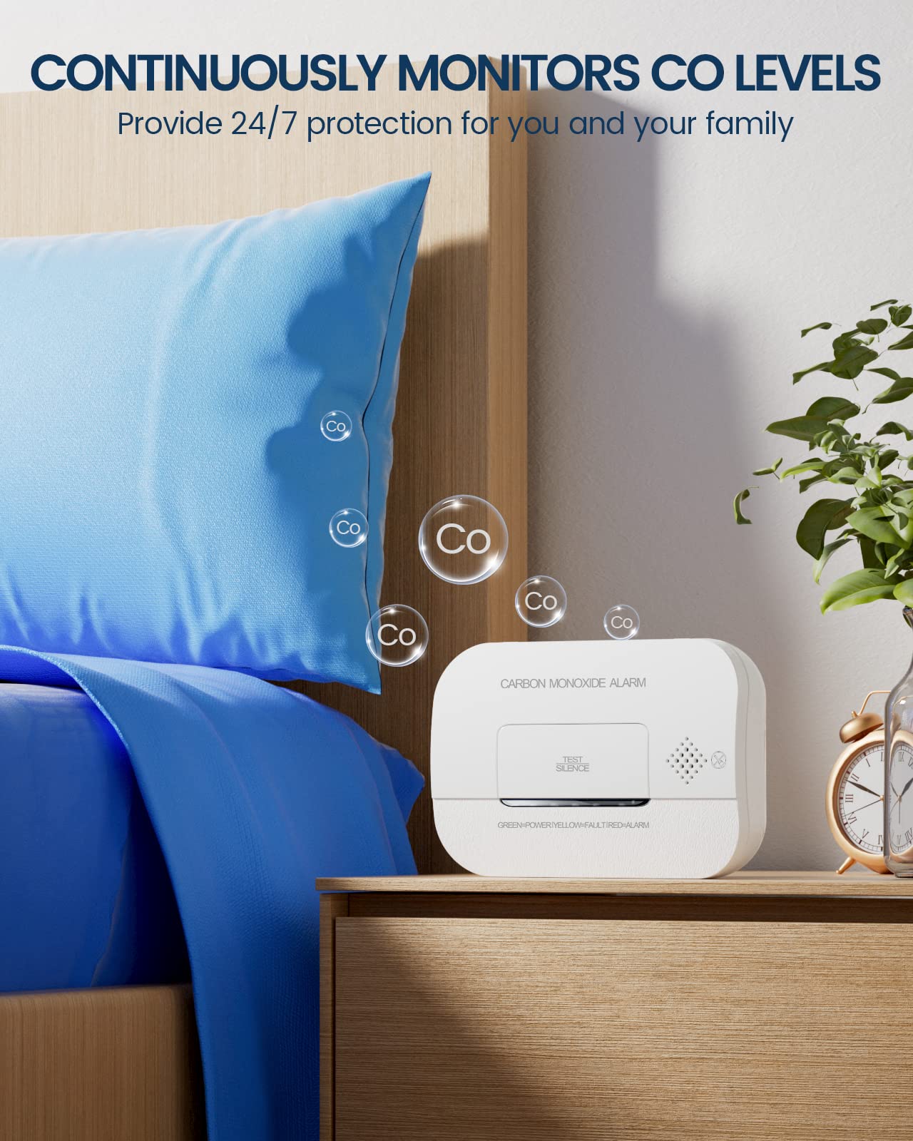 Ecoey Carbon Monoxide Detector, Replaceable Battery-Operated CO Detector with Human Alarm Sounds and Test Button, Carbon Monoxide Alarm for House and Bedroom, FJ127, 1 Pack