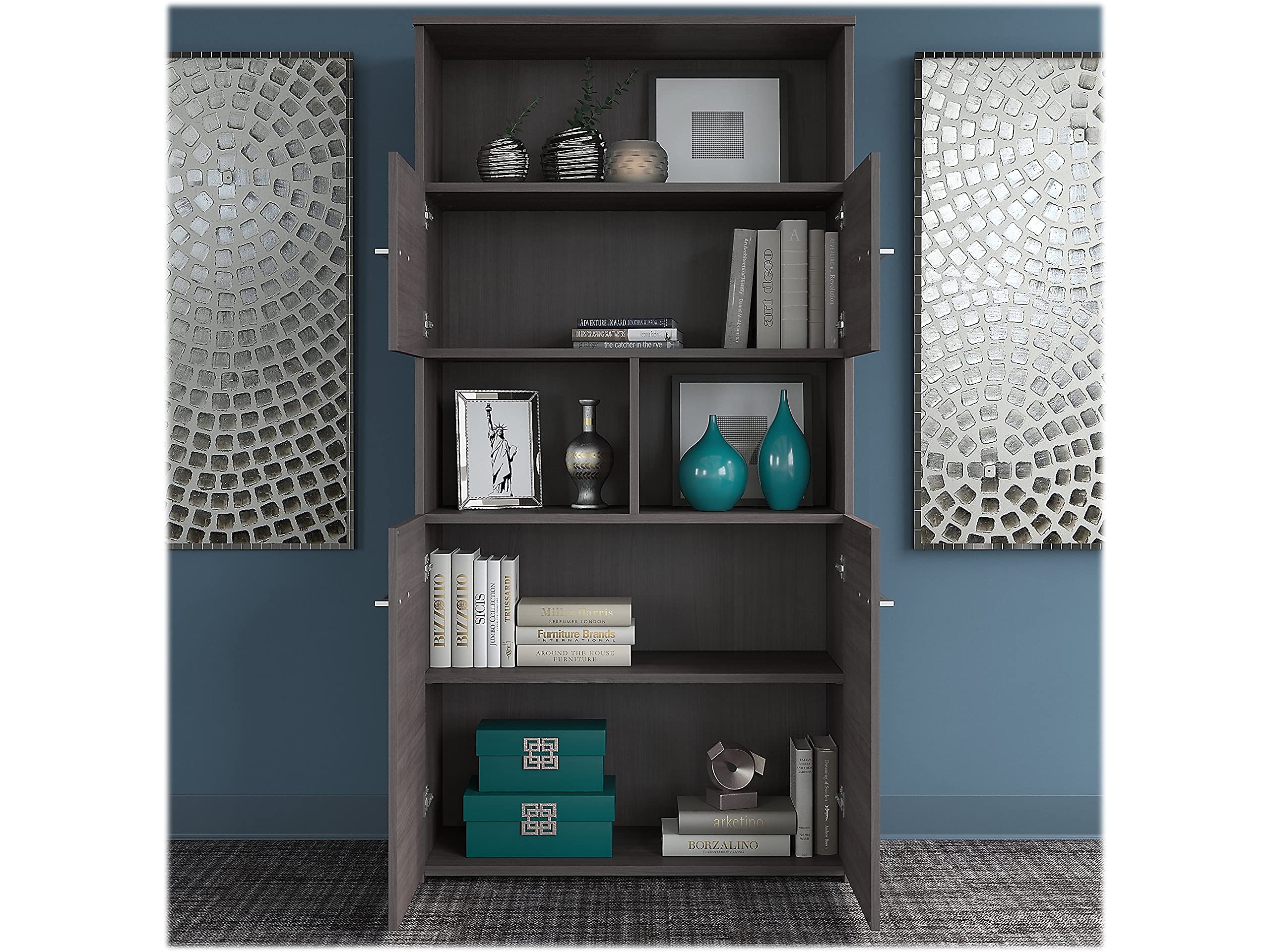 Bush Business Furniture Office 500 Height Adjustable Standing Desk with Storage and Bookcase, 72W, Storm Gray