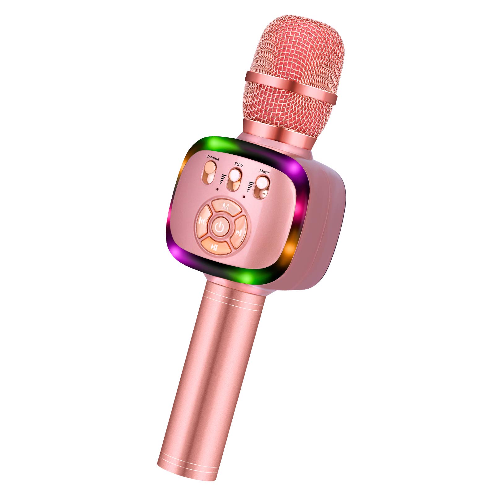 BONAOK Wireless Bluetooth Karaoke Microphone with Dual Sing, LED Lights, Portable Handheld Mic Speaker Machine for Kids Toys/PC/Outdoor/Birthday/Home/Party(Space Gray)