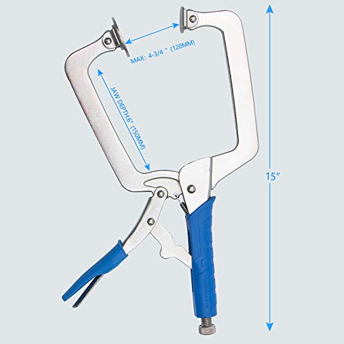 DRAGONITE Heavy Duty C Clamp, Vise Grip Locking Pliers With Swivel Pads, 15 Inch Face Clamp for Woodworking, Welding and Pocket Hole Joinery, 2 Piece