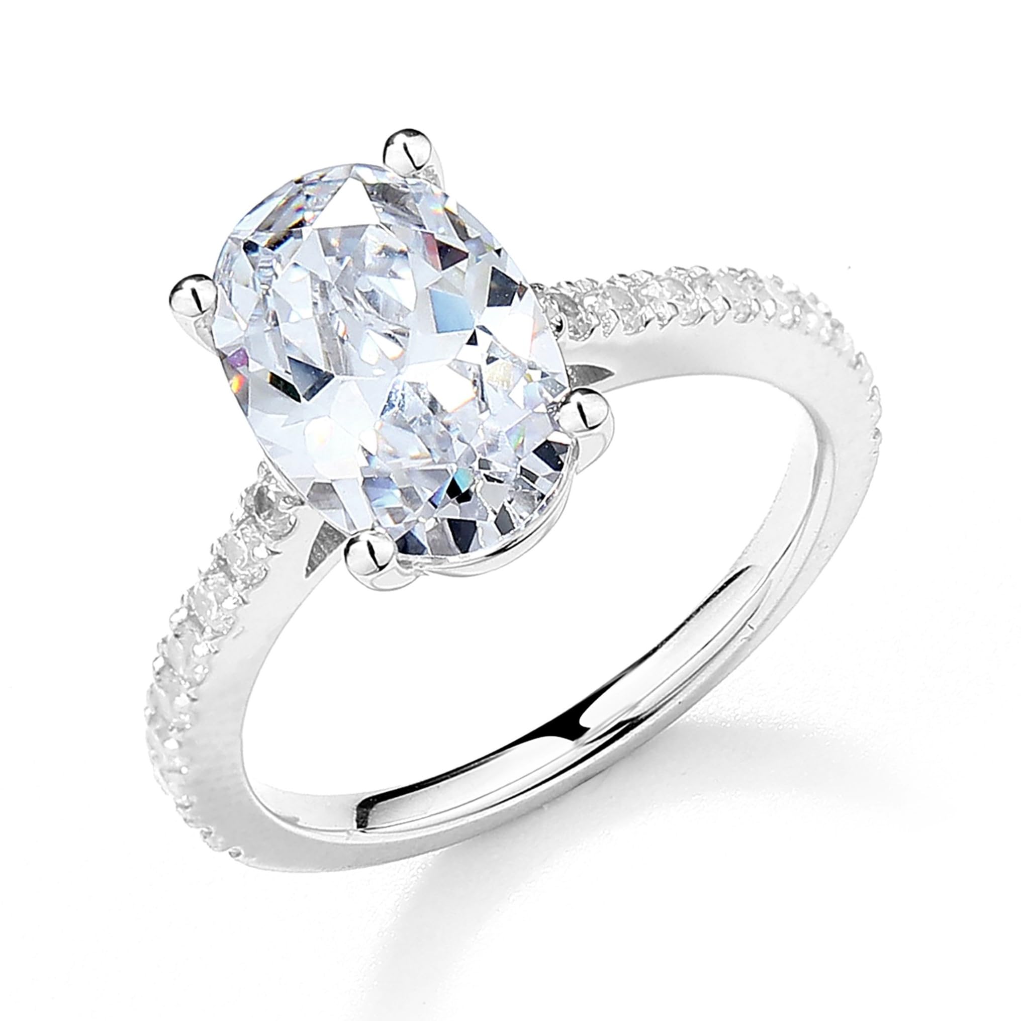 Central Diamond Center VOUS Oval Cut Solitaire Engagement Wedding Ring, Sterling Silver w/Pure Brilliance Zirconia - Size 6.5