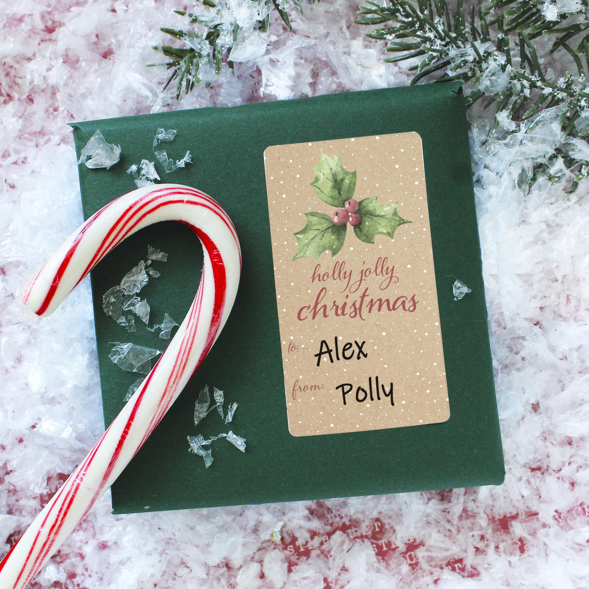 Greenery Christmas Gift Tags, Self-Adhesive Holiday Gift Wrap Tags on Kraft, Peel and Stick Christmas Gift Tags - 75 Count