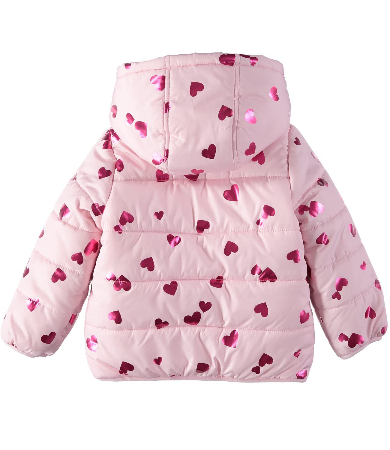Carter's Girls' Fleece Lined Puffer Jacket Coat, Pink Foil Hearts, 24 Months