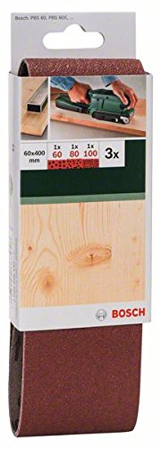 Bosch DIY 3tlg. Schleifband-Set verschiedene Materialien für Bandschleifer (Körnung 60/80/100)