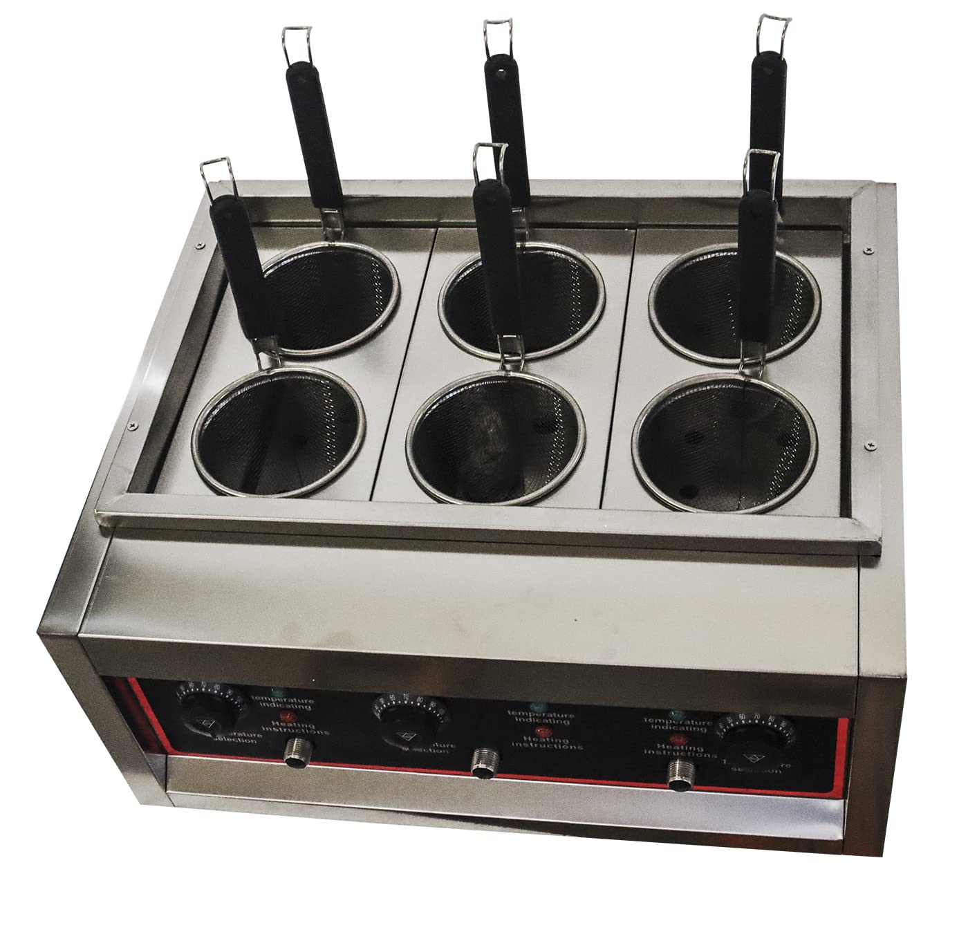 PreAsion 220V Commercial Pasta Cooker 6 Holes Noodle Cooking Machine Pasta Makers Boiler Cooker Machine Noodles Table with 6 Basket Stainless Steel Blade Noodle Dumpling Maker with Noodle Filter