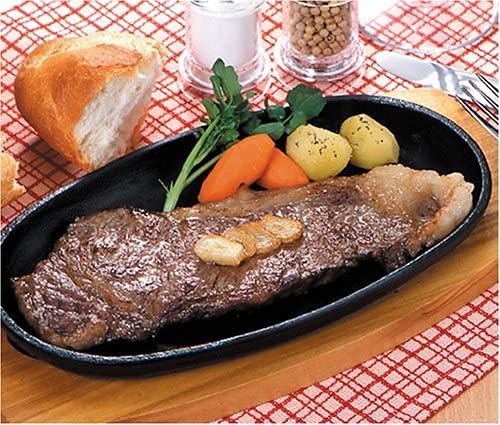 JapanBargain 1809, Set of 2 Sizzling Steak Plates with Wooden Base Cast Iron Fajita Skillet Server Plate for Home or Restaurant Use, Induction Cookware, 6 Set