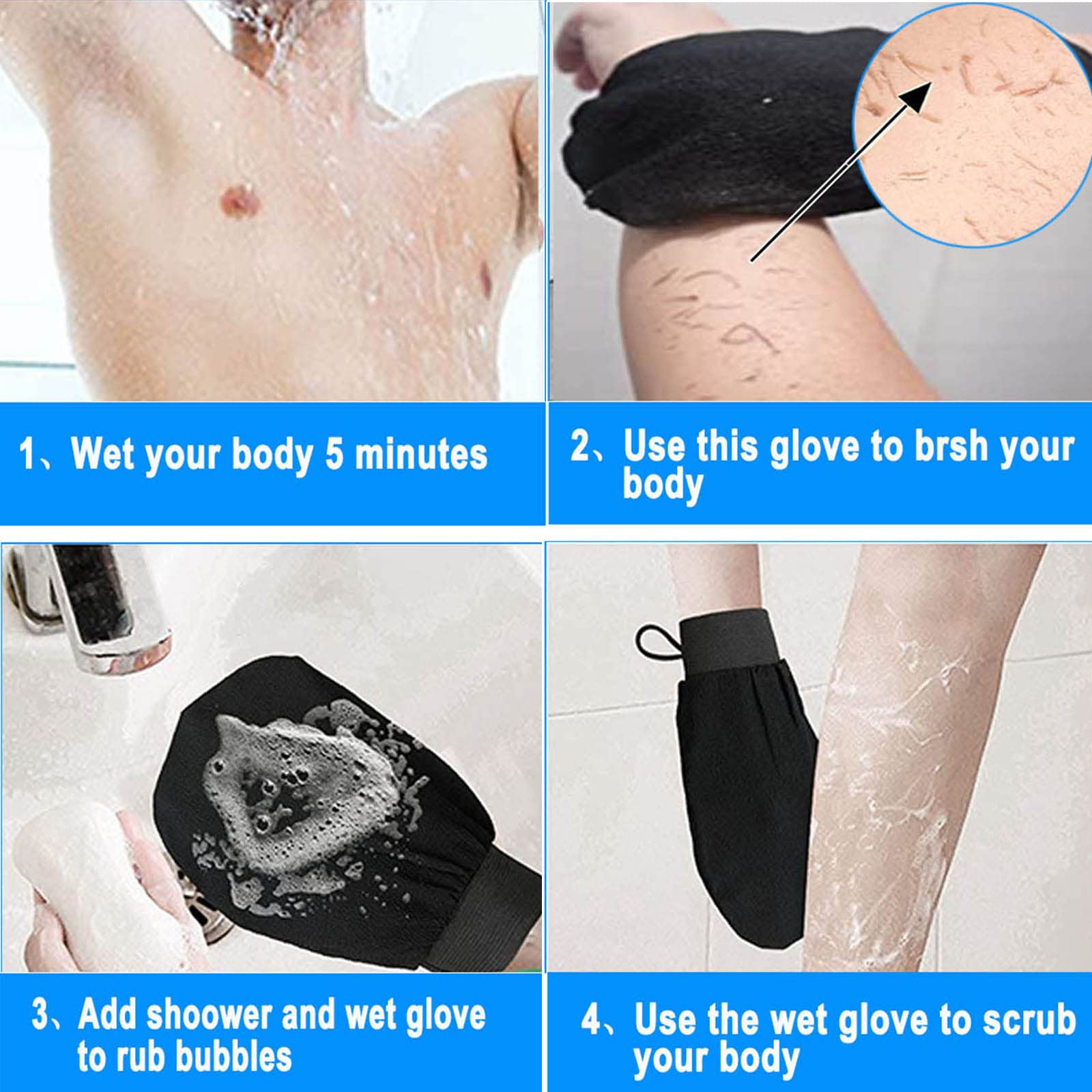 Deep Exfoliating Mitts, 2 Pack Microdermabrasion Exfoliating Gloves for Cleaning Skin, Removes Dead Skin and Dirt, Great for Self-Tanning Preparation, Home Exfoliating Gloves