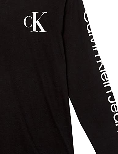 Calvin Klein Boys' Long Sleeve Crew Neck T-shirt, Soft, Comfortable, Relaxed Fit, Simply Vertical Black FB38, 5
