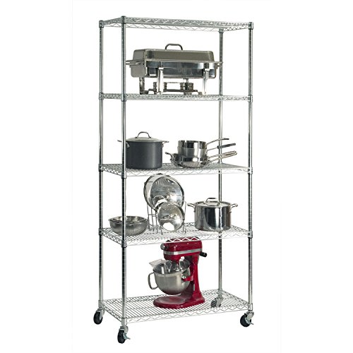 Seville Classics UltraDurable Heavy Duty NSF Solid Steel Wire Rack Storage Unit, Organizer for Garage, Warehouse, Office, Restaurant, Classroom, Kitchen, Steel, 5-Tier Shelving, 36" W x 18" D