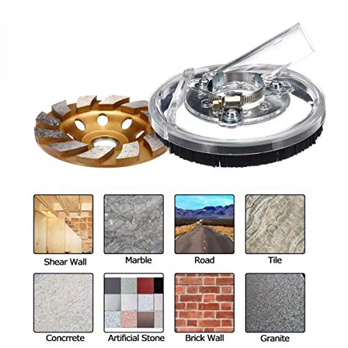 Flushbay Grinding Dust Shroud for 4"/ 5" Angle Grinder Dust Cover Guard Shield with 4 Inch Concrete Turbo Diamond Grinding Cup Wheel for Granite Marble Fiberglass Stone Rock Grinder Dust Collector