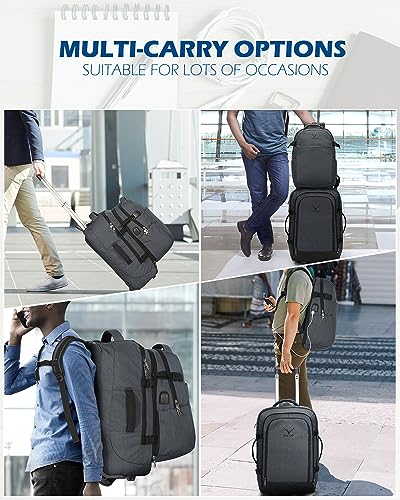 Hynes Eagle 2 in 1 Travel Backpack 22 inches Carry on Luggage 63L Rolling Backpack for Men Women with Packing Cubes 3PCS Set