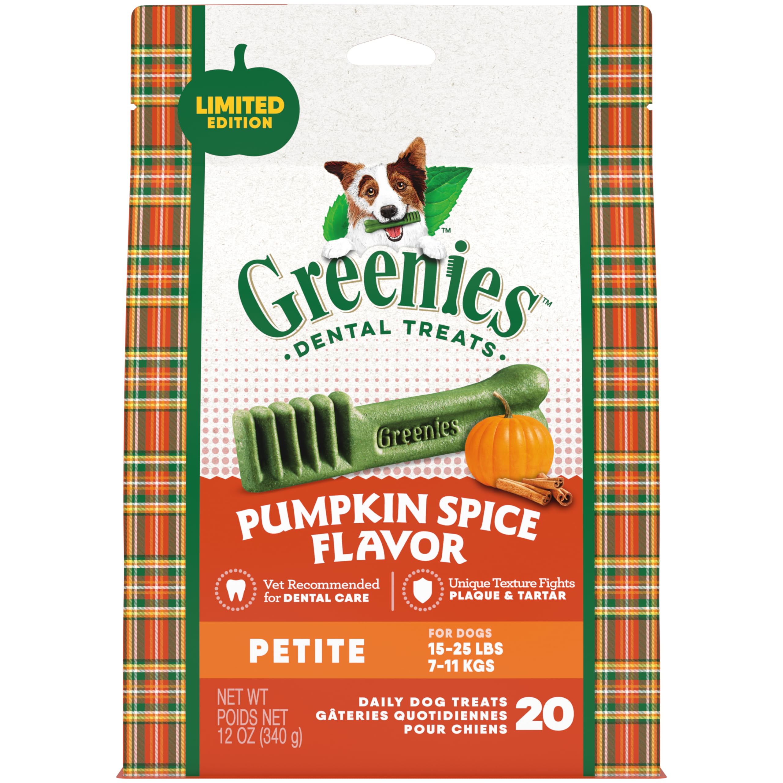 Greenies Petite Natural Dog Dental Care Chews Oral Health Dog Treats, Pumpkin Spice Flavor, 12 oz. (20 Treats)