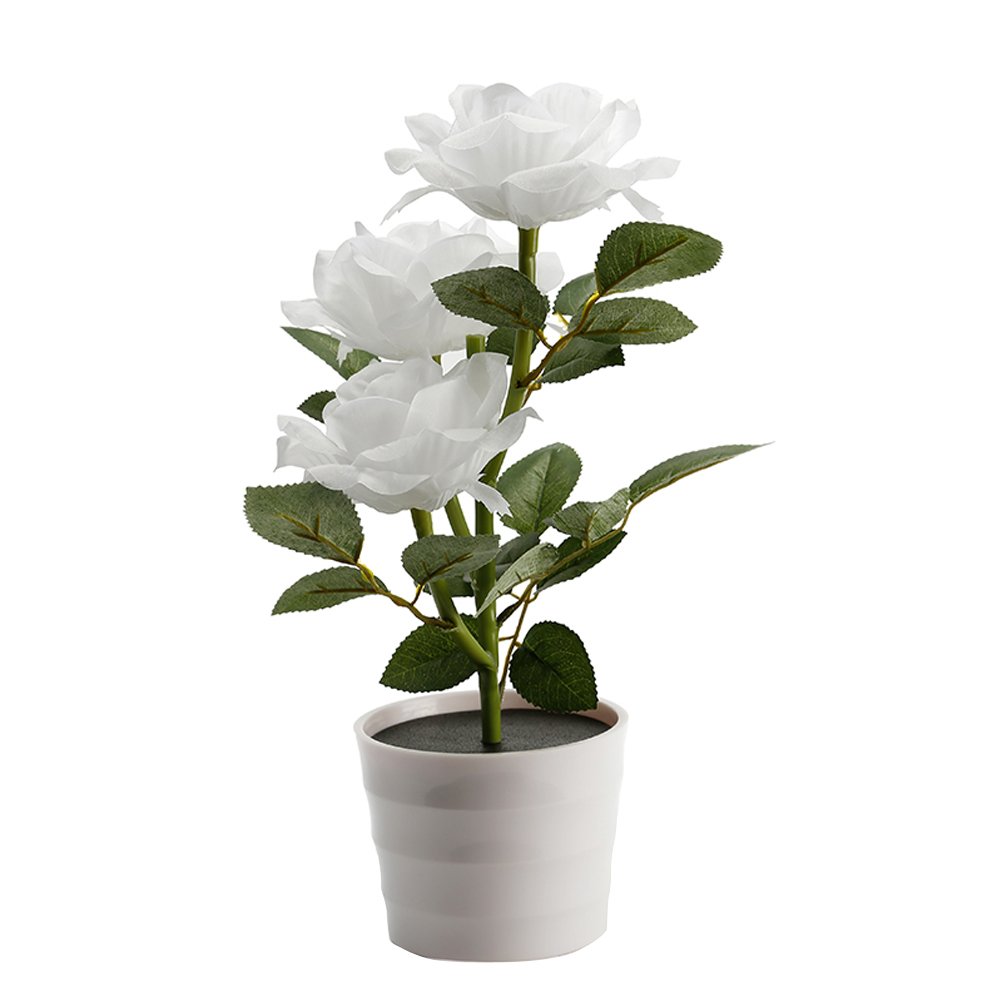 Solar Pot LED Light Rose Table Lamp 3 Lights LED Flexible Desk Lamp for Room Decoration (White)