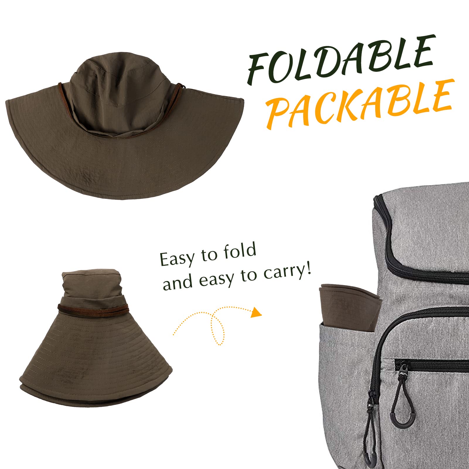 Wide Brim Sun Hats for Men Womens Waterproof UPF 50+ Boonie Bucket Hat UV Protection Packable Mens Beach Fishing Cap Hiking hat Grey