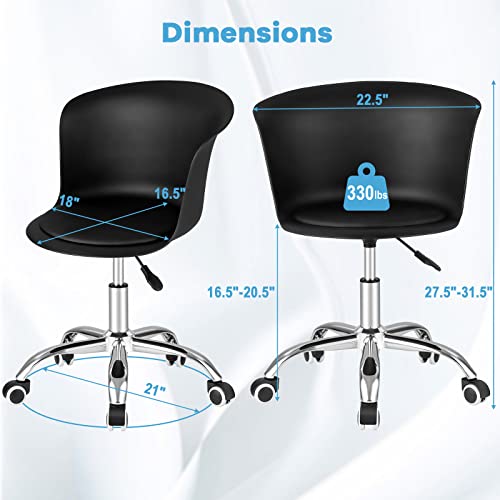 Giantex Home Office Desk Chair Set of 2, Armless Plastic Swivel Rolling Task Chair w/Soft PU Leather Cushion & Universal Casters, Modern Computer Chair for Dorm Bedroom Living Room, Black