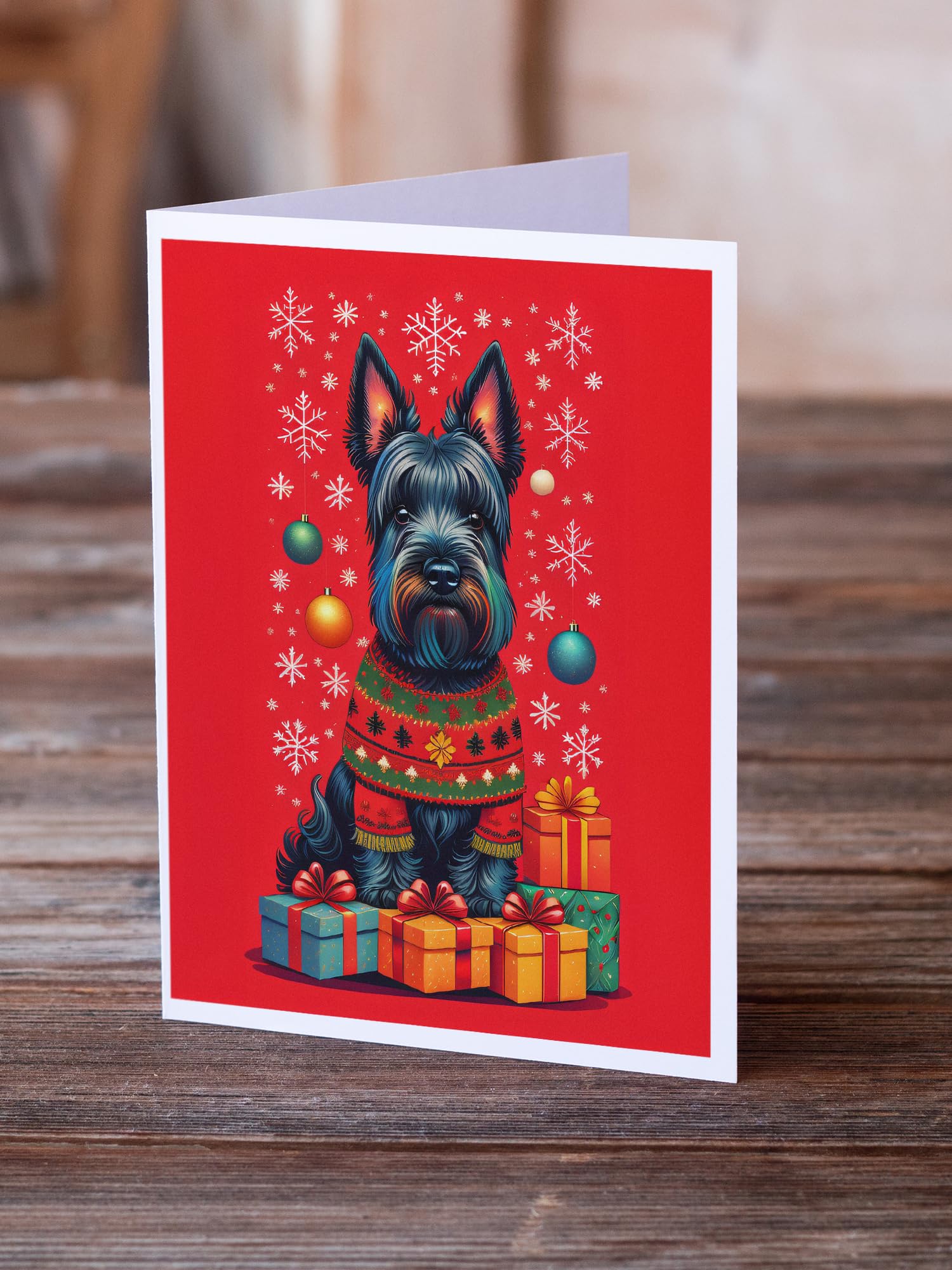 Caroline's Treasures DAC3156GCA7P Scottish Terrier Holiday Christmas Greeting Cards Pack of 8 Blank Cards with Envelopes Whimsical A7 Size 5x7 Blank Note Cards