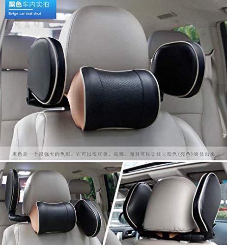 Car Seat Headrest Pillow, Support Neck Pillow Head Protection Cervical Spine Adjustable on Both Sides Telescopic Version PU Leather Universal for Kids Adults Travel(Side Pillow + Headrest Pillow)
