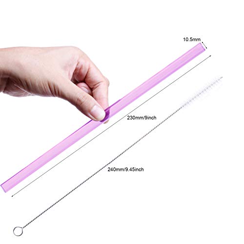 Dakoufish 9" Wide Mouth Reusable Plastic Replacement Drinking Straws for Milkshake,Smoothie Set of 8 with Cleaning Brush (9inch,4color)