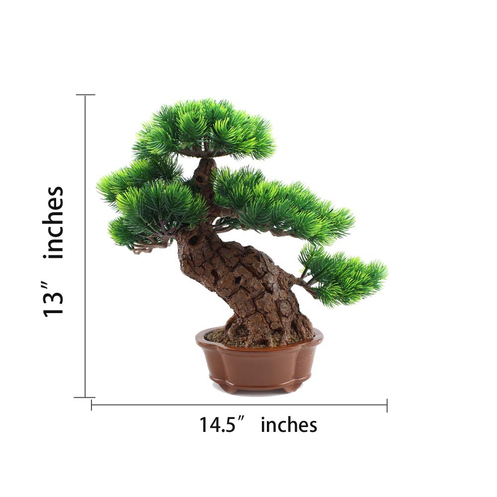 Japanese Bonsai Pine Tree Artificial Faux Potted Plants House Plants for Bathroom Home Kitchen Office Bookshelf Garden Feng Shui Decor Indoors Outdoors Aquarium Ornament (LS02548)