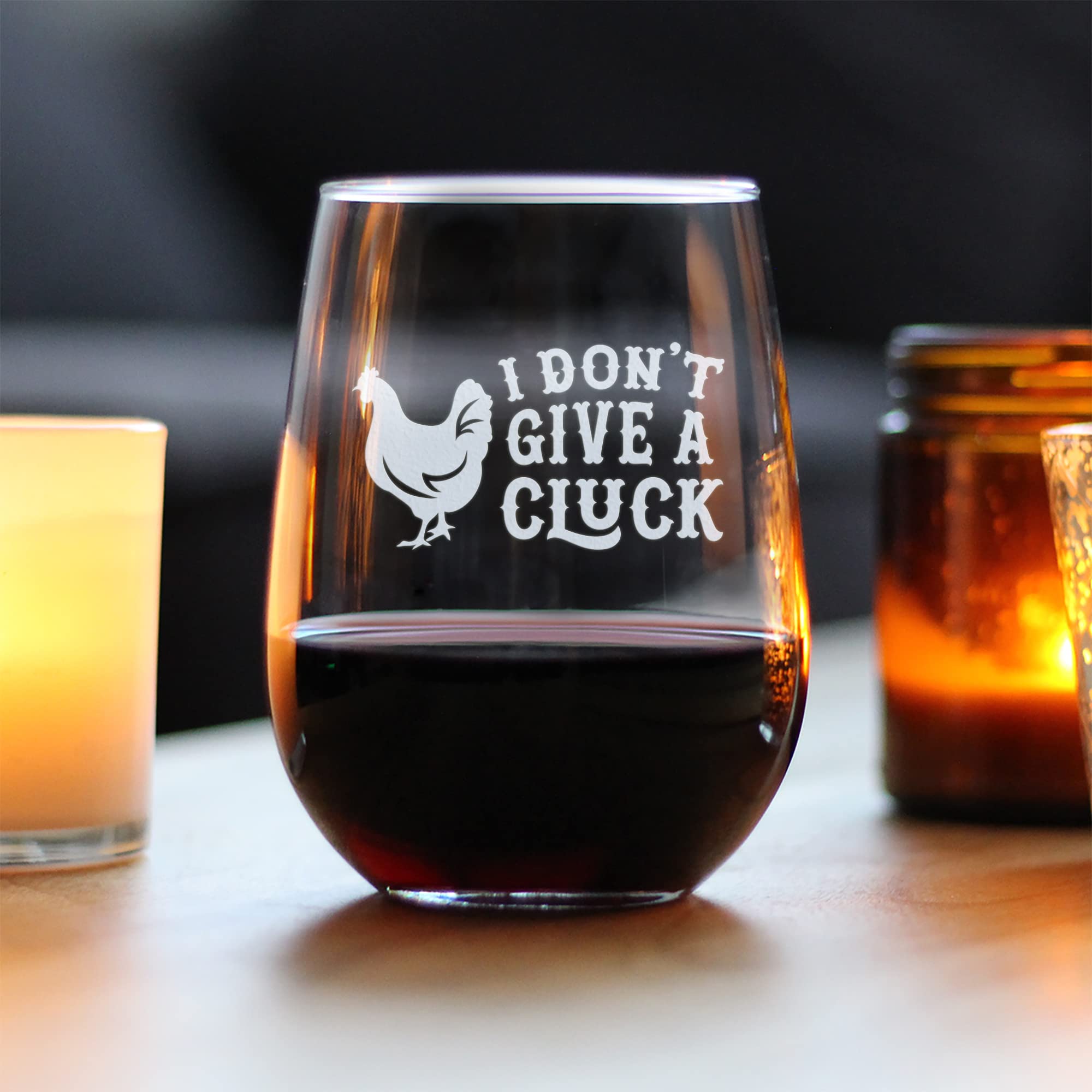 Don't Give a Cluck - Stemless Chicken Wine Glass for Women - Cute Funny Wine Gift Idea - Unique Personalized Glasses for Birthday