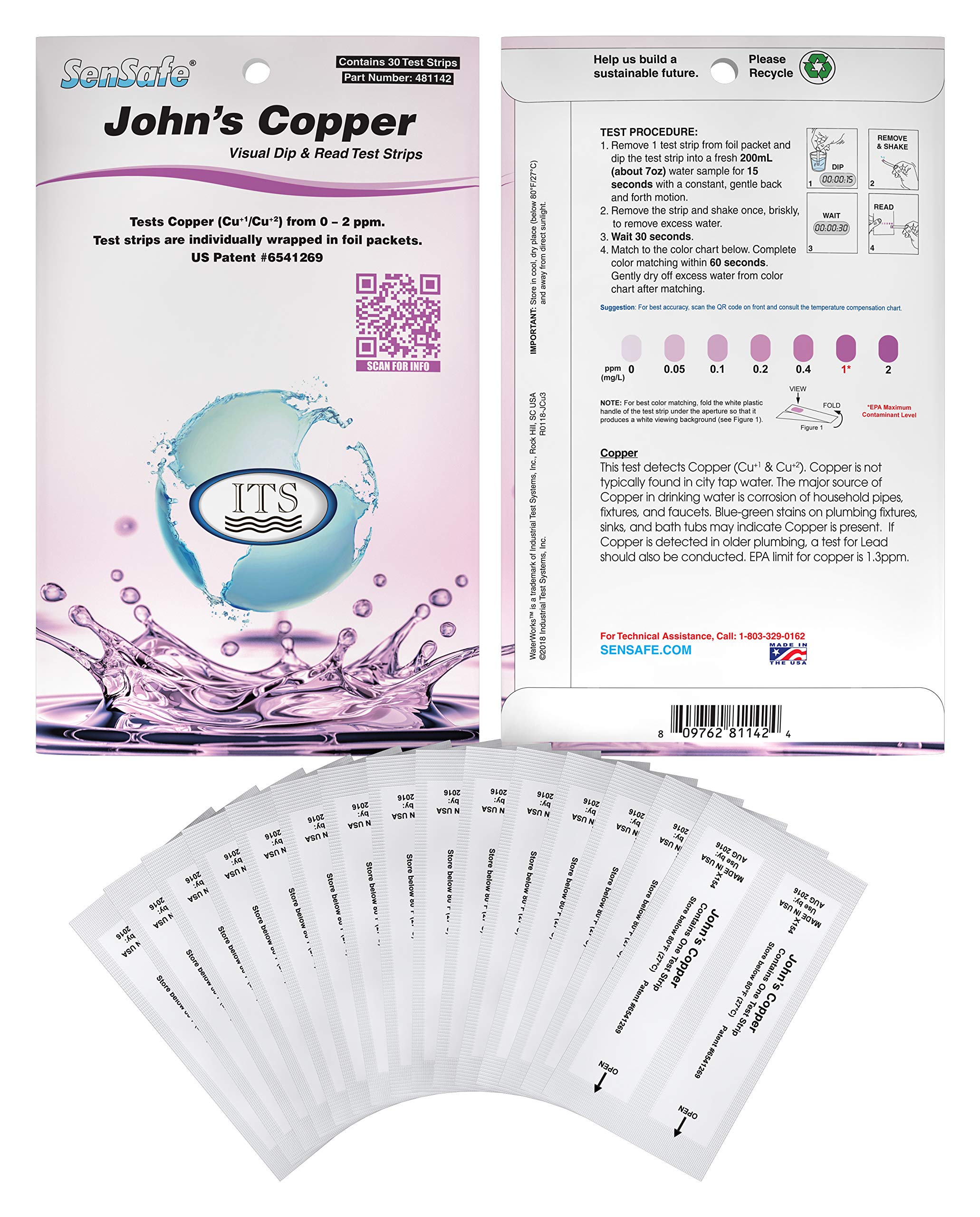 Industrial Test Systems 481142 Sensafe Copper (John's) Water Test Strips 30 Pack