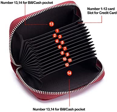 Card Holder for Women Men RFID Small Wallets Credit Card Case Blocking Slim Zipper Money Organizers,12Slots (Red,Small)