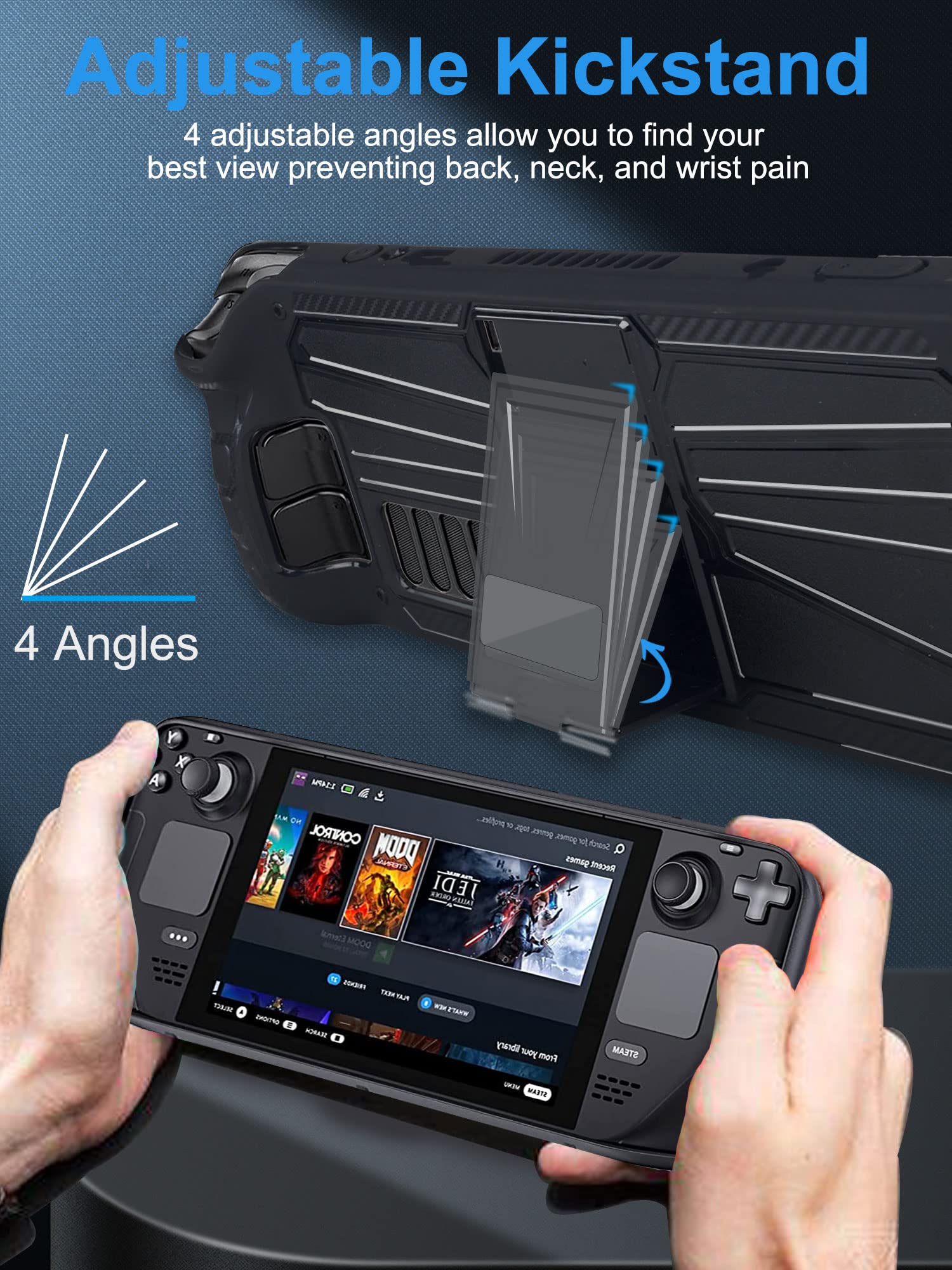 Case for Steam Deck,12 in 1 for Steam Deck Accessories - Protective Case with Kickstand ,Screen Protector,Touchpad Protector,Right Angle USB C,Thumb Grip for Steam Deck Console