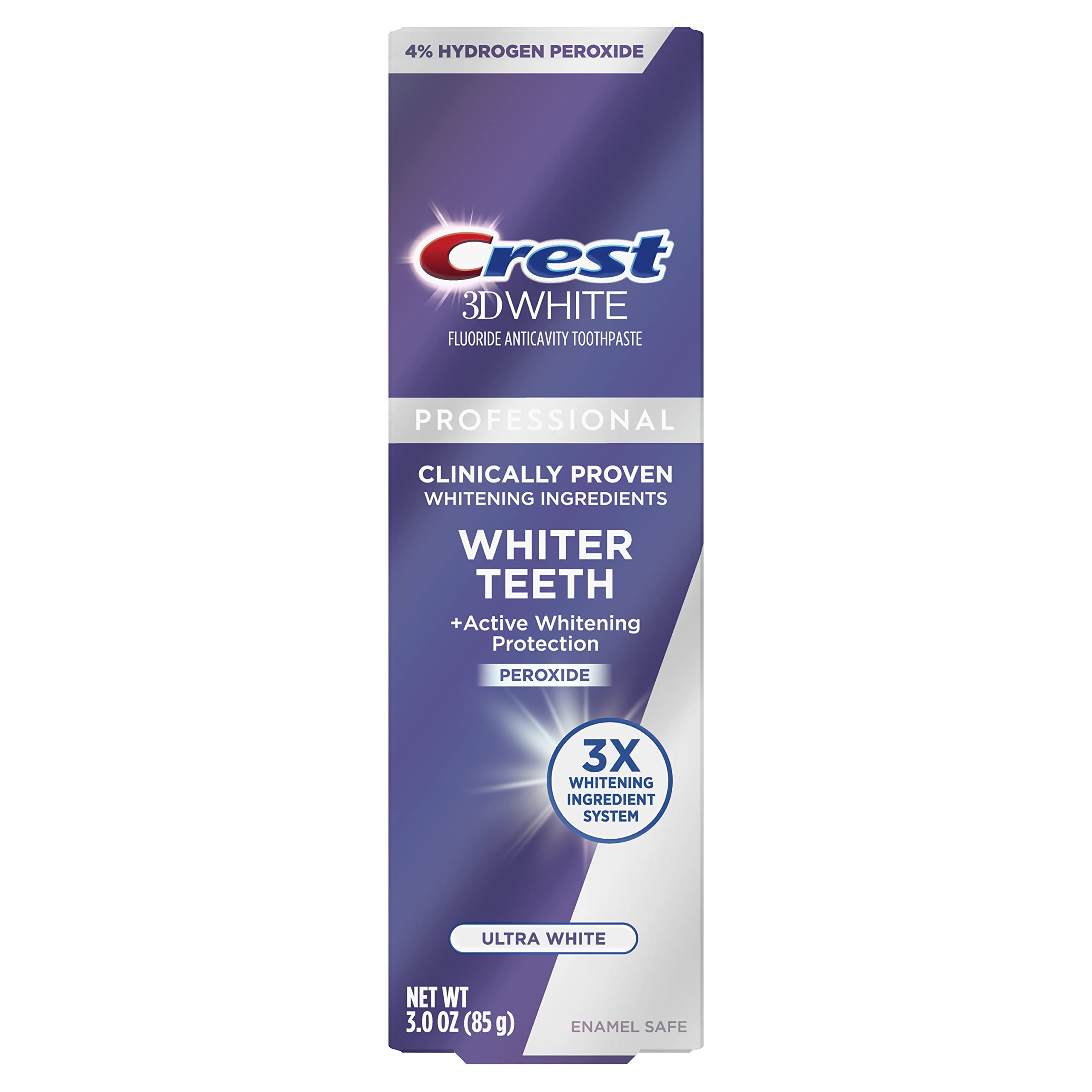 Crest 3D White Professional Ultra White Fluoride Anticavity Enamel Safe Toothpaste, 3 oz