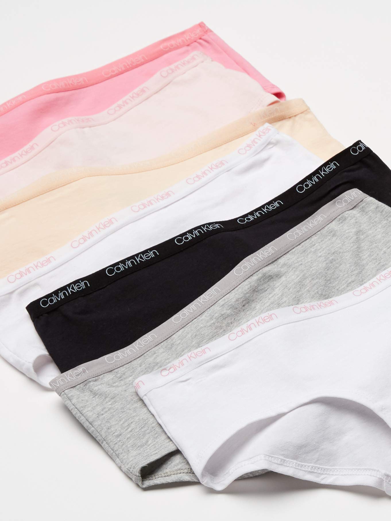 Calvin Klein Girls' Little Modern Cotton Hipster Panties, 7 Pack, Nude, Pink, Light Pink, White, Grey, Black, White, X-Large