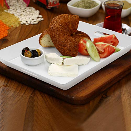 i BKGOO White Large Tray,Melamine Serving Tray with Handles, Set of 2 Rectangular Tray for Food Organizer,Breakfast, Lunch, Dinner 15.5 x 12.2 x 1.6 inch