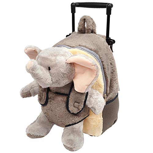 Funday 3-Way Toddler Rolling Backpack with Removable Stuffed Toy & wheels - Little Kids Luggage with Cute Plush Elephant