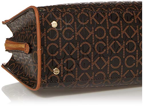 Calvin Klein Margot Textured Logo Satchel, Brown/Khaki/Caramel Embossed