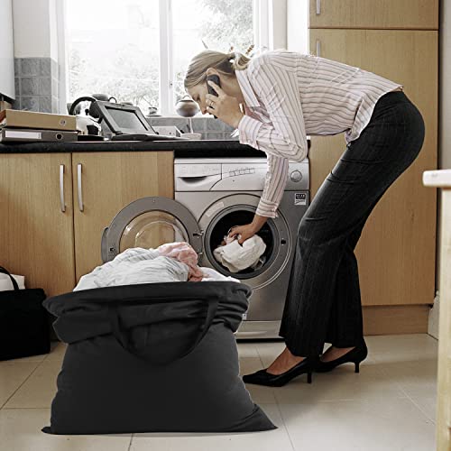 SANFERGE Cotton Canvas Laundry Bag with Handles & Drawstring Straps, Heavy Duty Extra Large Laundry Bags for Laundromat and Household, 25.5x34 Inch, Black