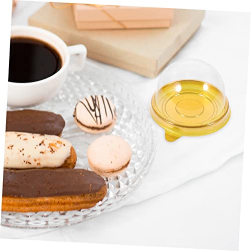 HEMOTON 100pcs Mini Cake Cupcake Holder Dessert Cups with Lids Mooncake Box Wedding Cake Stand Mini Paper Cups Clear Cake Stand Tray Moon Cake Mooncake Tray Puffs Gift Clamshell Mini