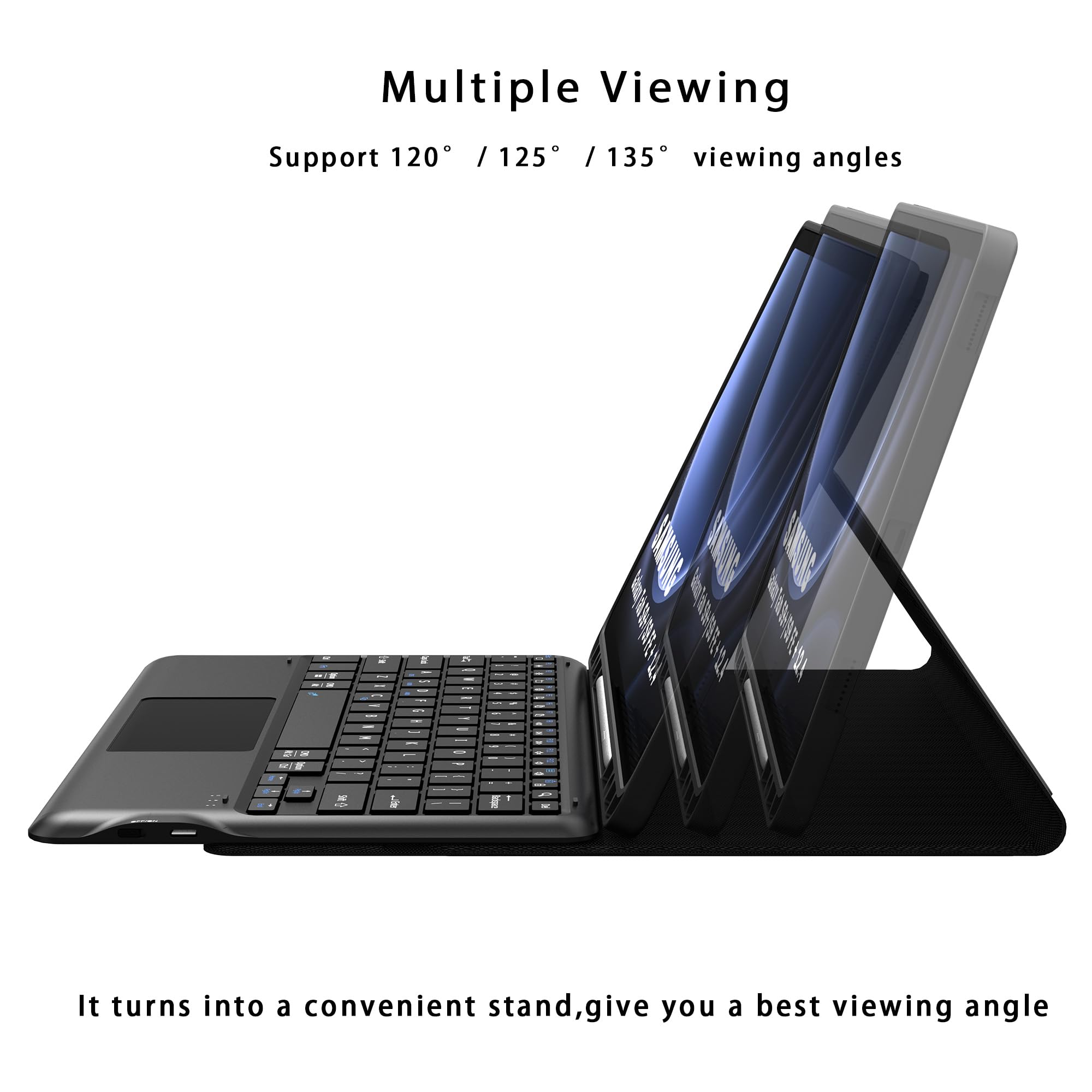DOMEUN Galaxy Tab S7 FE/S7 Plus/S8 Plus Case with Keyboard 12.4 inch - 7 Color Backlit Detachable Wireless Touchpad Keyboard Cases with S Pen Holder for Samsung Tab S8+ 2022/S7 FE 2021/S7+ 2020