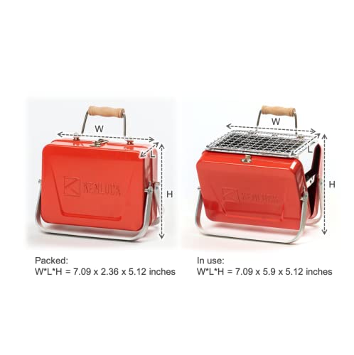 KENLUCK Mini Charcoal Grill, Portable Backpack Stainless Steel BBQ Grill, Table Top Collapsible Barbecue Grill for Small Patio and Backyard, Foldable Outdoor Accessories for Camping, Picnic, Beach (Lucky Gloss Red)