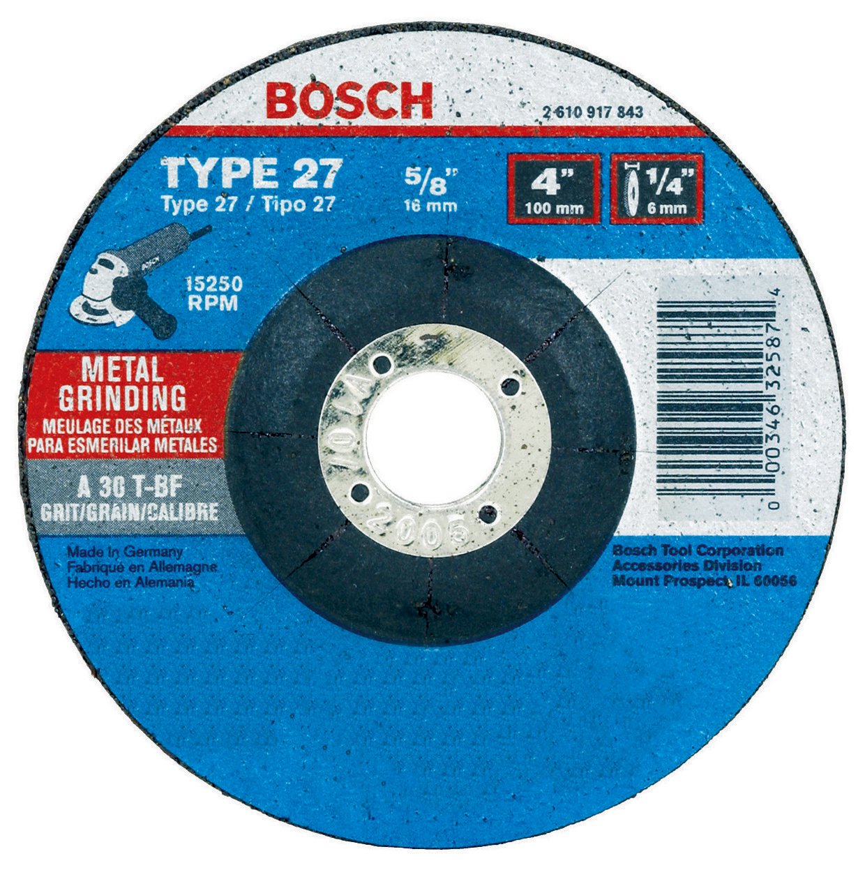 Bosch GW27LM450 Type 27 Long Life Metal Grinding Wheel, 4-1/2-Inch 1/4 by 7/8
