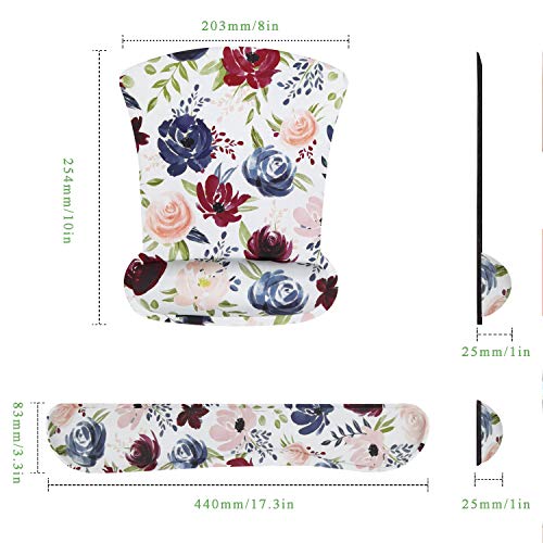 Dooke Keyboard Wrist Rest Pad and Mouse Wrist Rest Support, Comfort Wrist Rest Pad with Non-Slip Rubber Base & Memory Foam Support for Working Gaming Fatigue Pain Relief Art Flowers