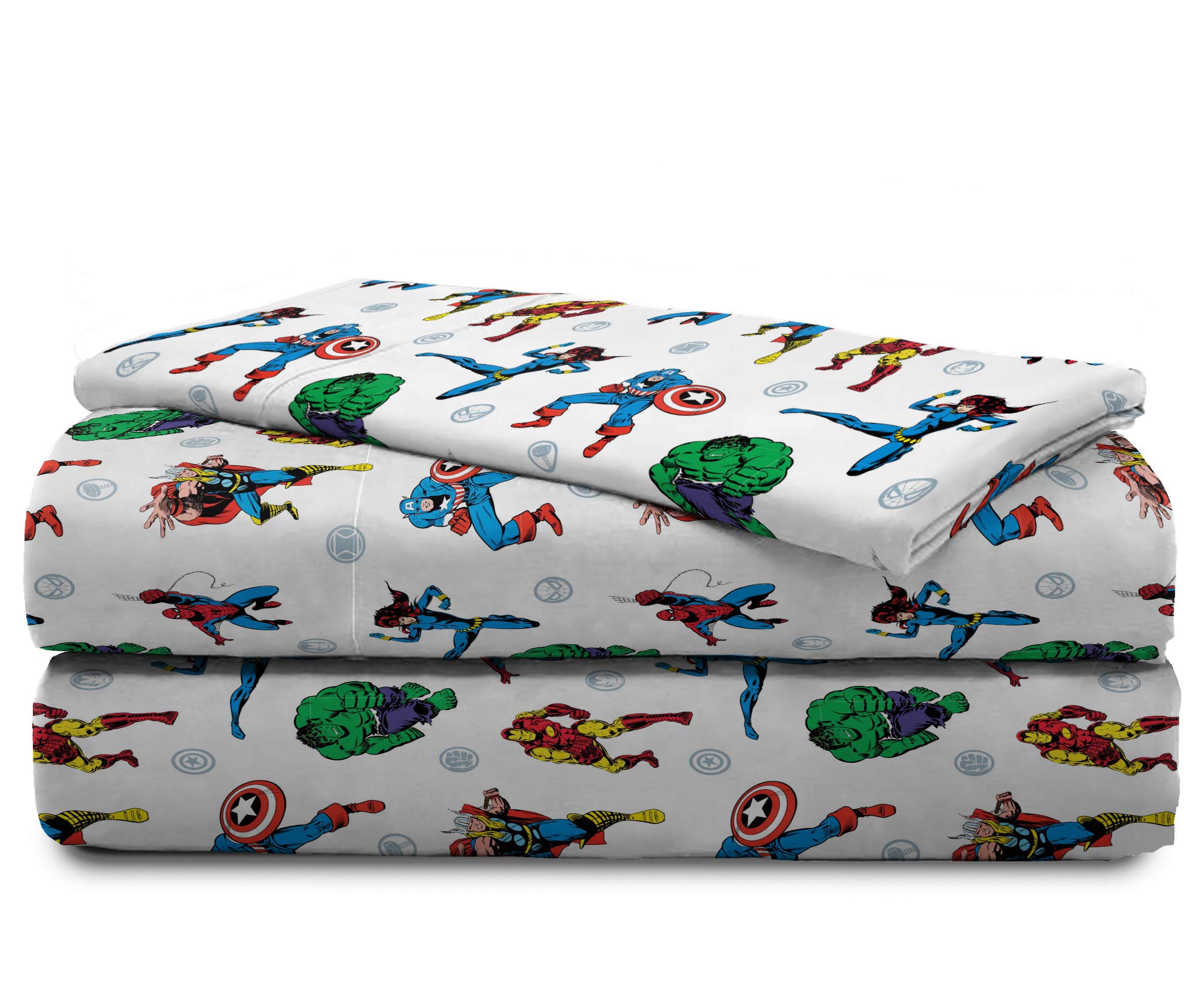 Jay Franco Marvel Avengers Fighting Team Full Sheet Set - 4 Piece Set Super Soft and Cozy Kid's Bedding - Fade Resistant Microfiber Sheets (Official Marvel Product)
