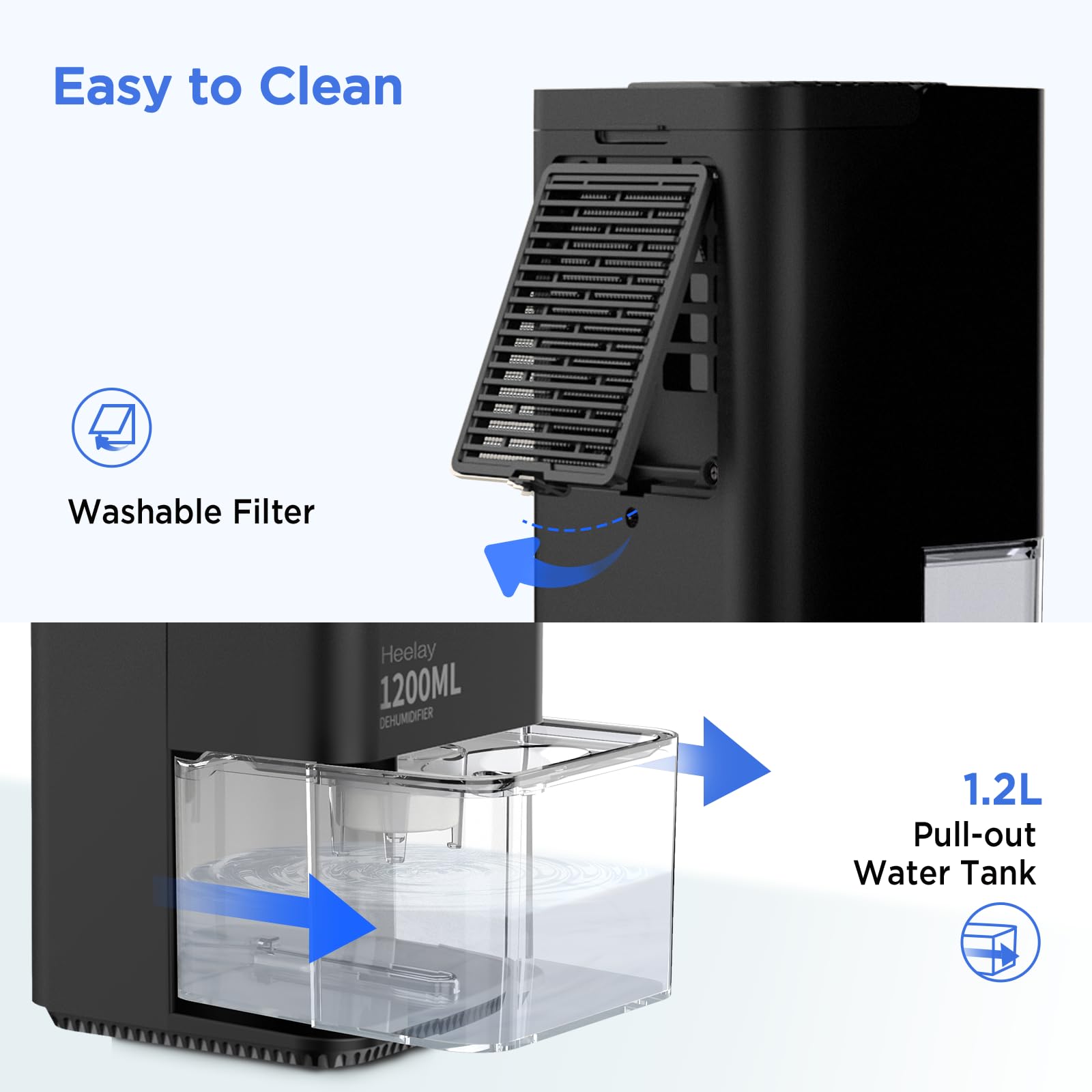 Dehumidifier for Bedroom, Heelay 40 OZ Water Tank with Handle/Auto Shut Off/7 Colors LED 2024 Newly Portable Small Dehumidifiers for Bathroom Room Quiet Closets RV (320 sq. ft) Camper Black