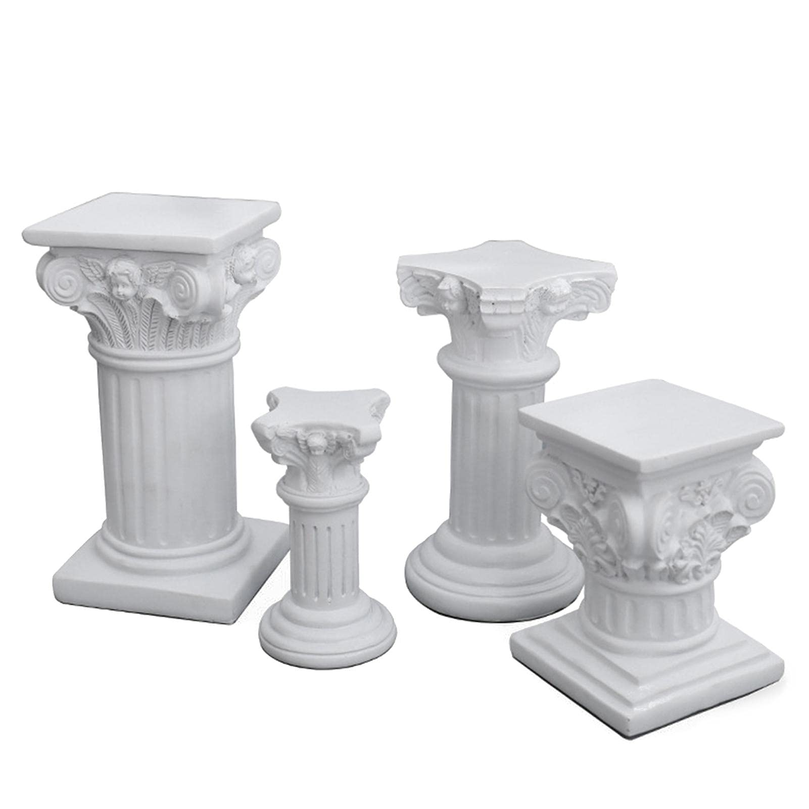 soarflight Roman Pillar Greek Column Resin Statue Figurine Base Pedestal Stand Birthday Party Wedding Table Sand Game Decor Supplies Great for Home Garden Classy, White, Square Small
