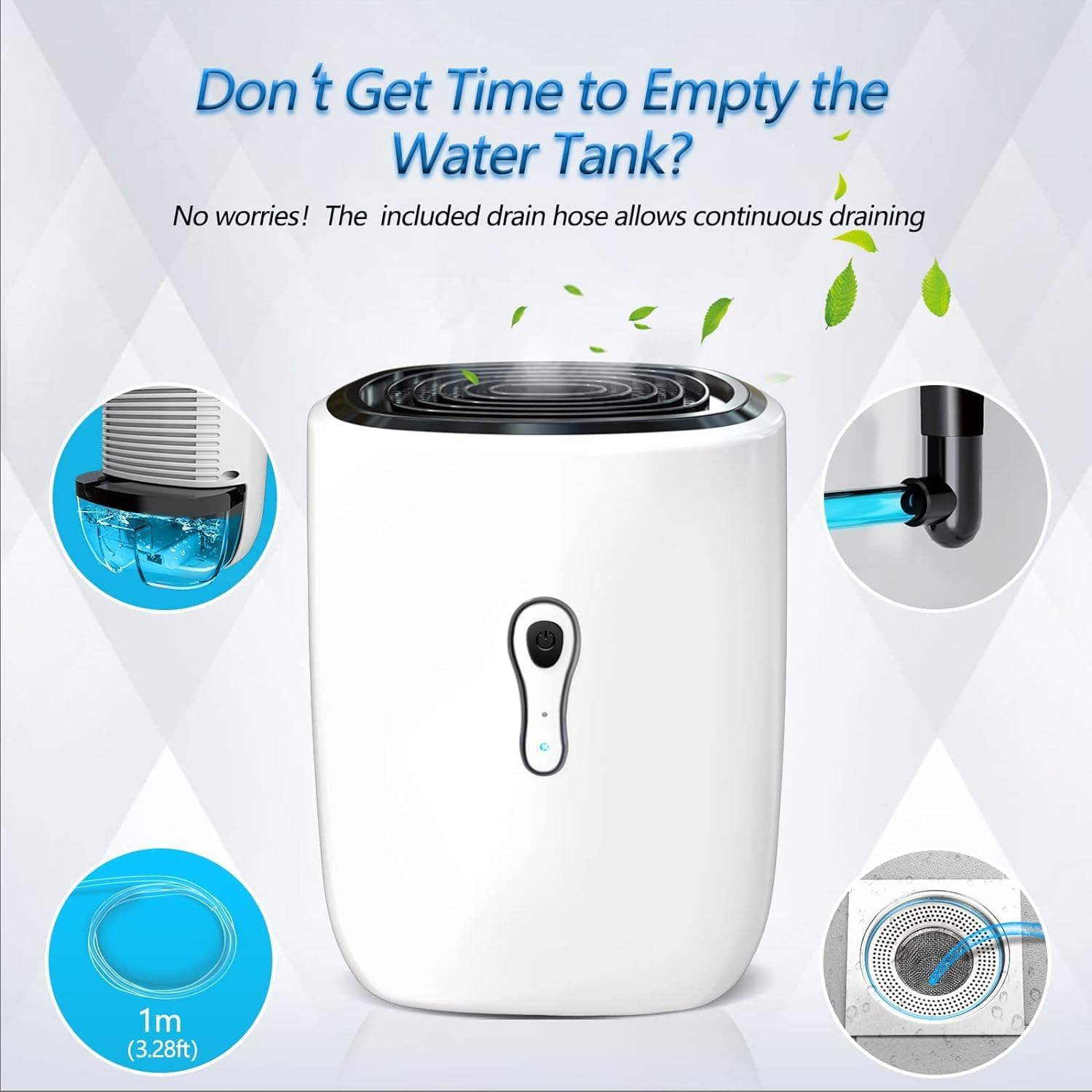 Dehumidifier for Home, Letingoo Auto Shut off Small Home Dehumidifier with Drain Hose, Portable Ultra Quiet Dehumidifier for Bathroom, RV Bedroom, Garage, Camper White