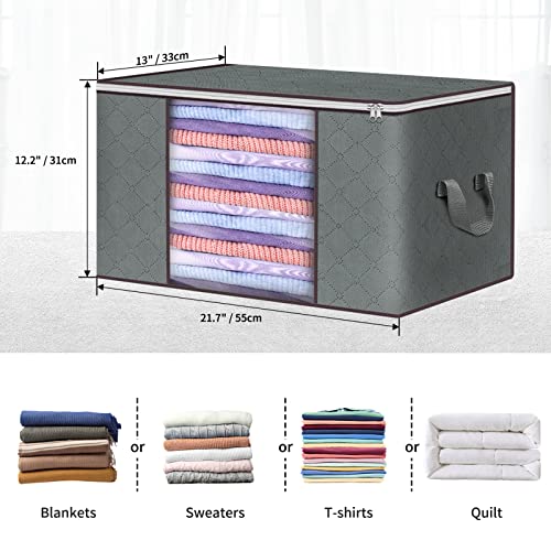 Budding Joy 4 Pack Blanket Storage Bins,Foldable Large Storage and Organization,Storage Bags for Clothing,Blanket,Comforter,Toys,Pillows,Home Organization with Lids and Handle,Grey