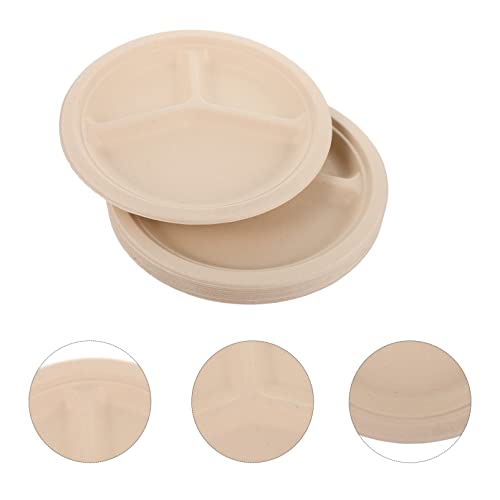 Cabilock 20pcs Degradable dinner plate 2 biodegradable paper plates Sectional Meal Tray dessert plate wedding paper plates 3 sectional round serving tray cereals clamshell wheat straw food