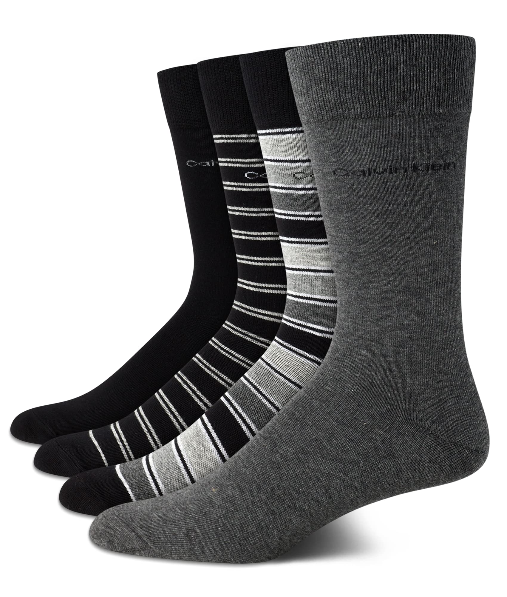 Calvin Klein Men's Dress Socks - Cotton Blend Crew Patterned Socks (4 Pack), Size 7-12, Black Assorted