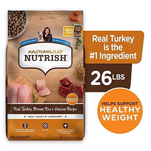 Rachael Ray Nutrish Dry Dog Food, Turkey, Brown Rice & Venison Recipe for Weight Management, 26 Pounds