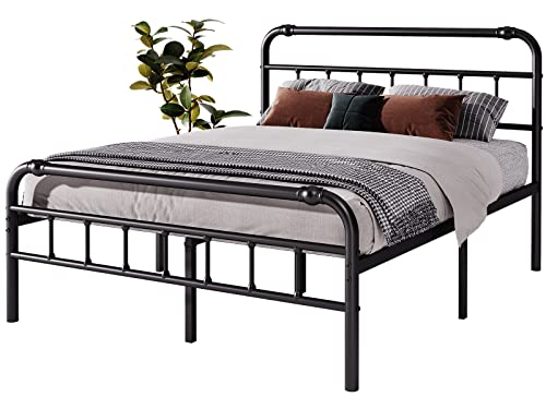 FSCHOS Full-Size-Bed-Frame-with-Headboard and Footboard, 18 Inch Metal Platform , Premium Steel Heavy Duty Bed Frame Full No Box Spring Needed, Easy Assembly, Black